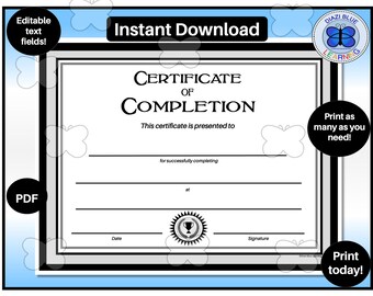 Certificate of Completion PDF Editable Certificate of - Etsy