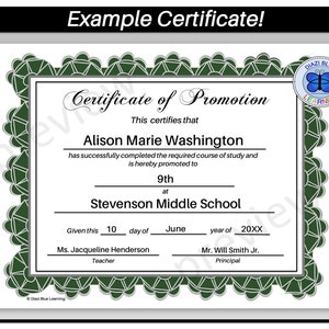 Certificate of Promotion, Certificate of Completion, End of Year ...