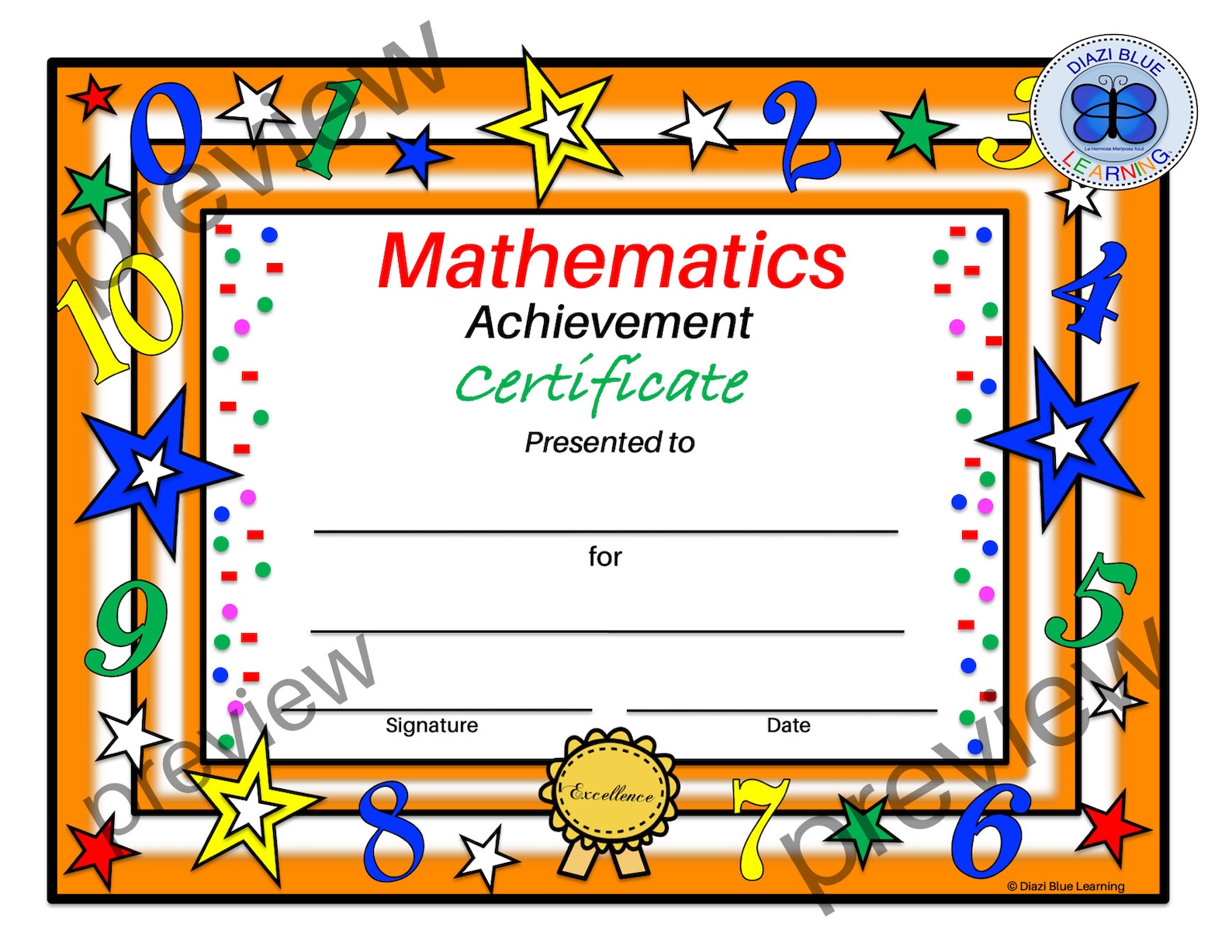 Math Certificate, PDF Math Certificate, PDF Math Award, Editable Math ...