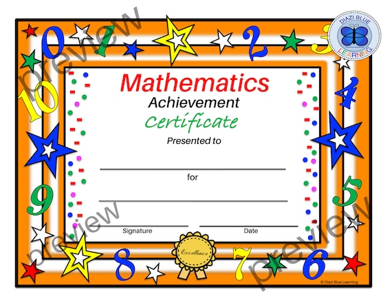 Math Certificate PDF Math Certificate PDF Math Award | Etsy Australia