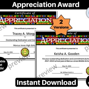 Kente Appreciation Award With Bonus Certificate, Editable Certificate ...