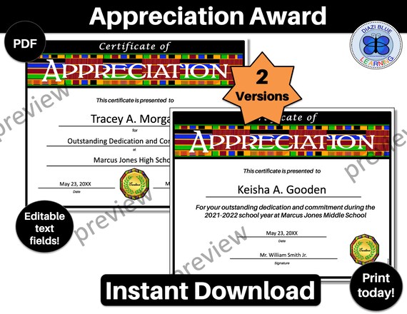 Kente Appreciation Award With Bonus Certificate Editable | Etsy