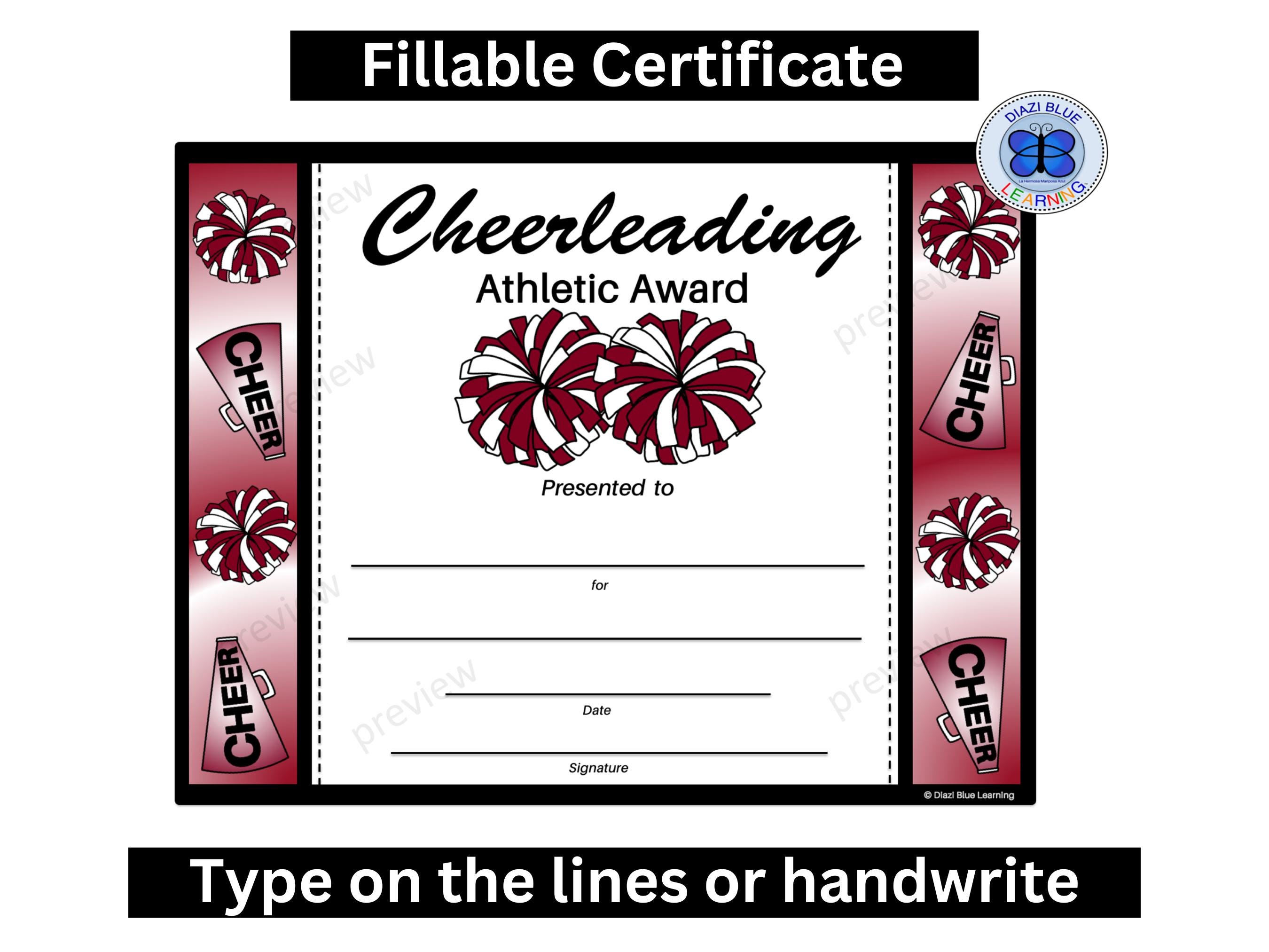 Cheerleading Certificate, Cheerleading Award, Editable Cheerleading ...