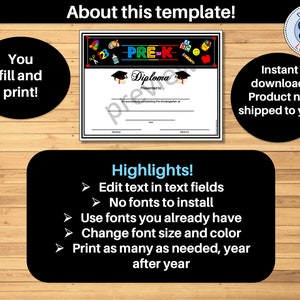 Pre-k Diploma, Pre-k Graduation Diploma, Fillable Prekindergarten ...