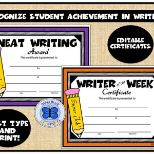 Writing Certificates, PDF Writing Certificates, End of Year ...