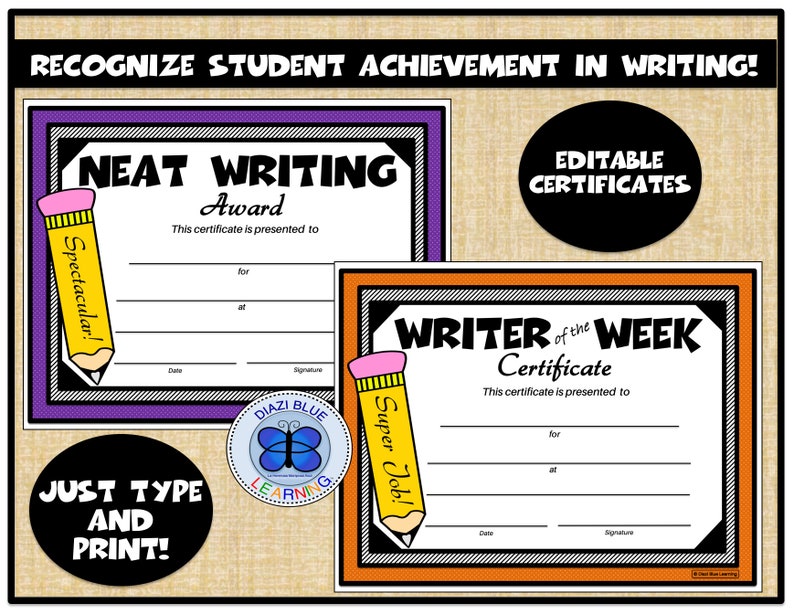 Writing Certificates, PDF Writing Certificates, End of Year ...