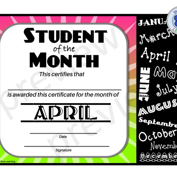 Editable Student of the Month Template - Etsy