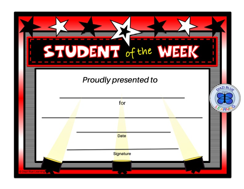 Student of the Week Certificate, Editable PDF Student of the Week Award ...