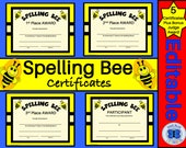 Spelling Bee Award Certificates Spelling Bee Certificates - Etsy