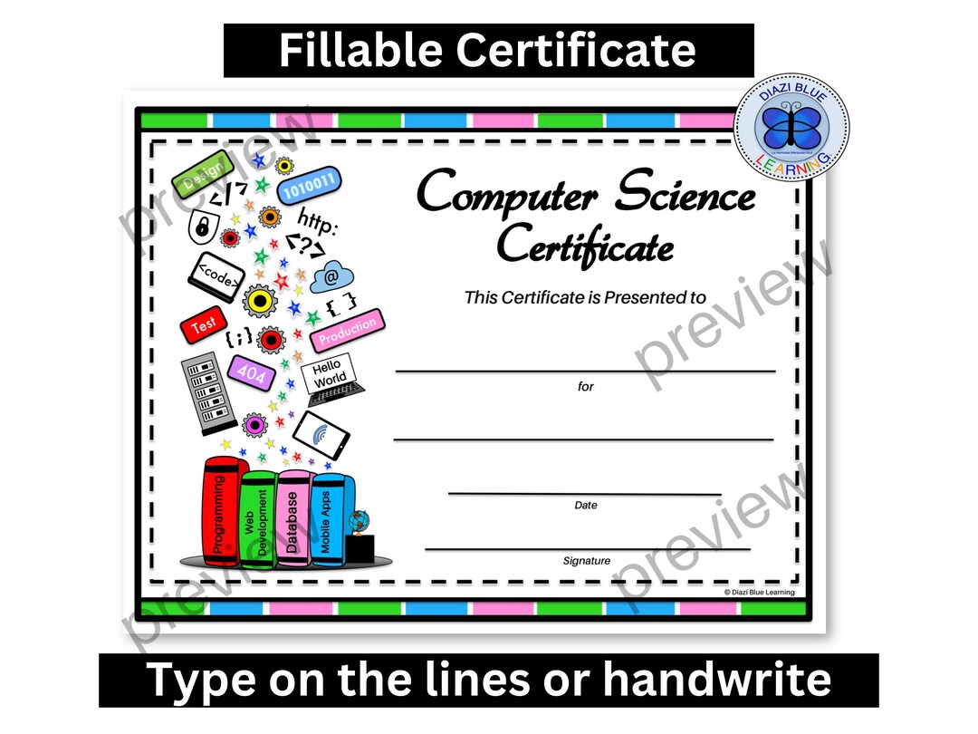 Computer Science Certificate, Coding Award, Coding Certificates, Coding ...