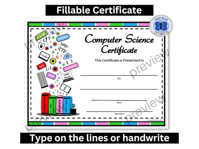 Computer Science Certificate, Coding Award, Coding Certificates, Coding ...
