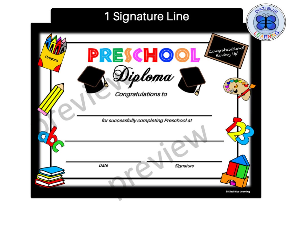 Preschool Diploma, Preschool Graduation Diploma, Fillable Preschool ...