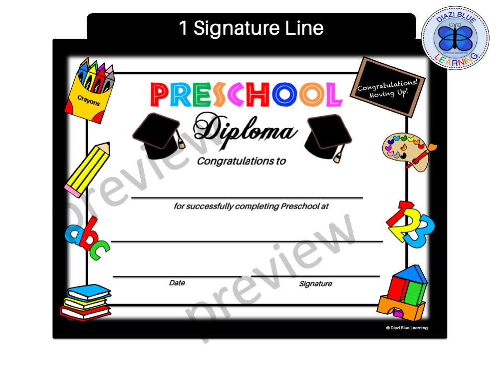 Preschool Diploma, Preschool Graduation Diploma, Fillable Preschool ...