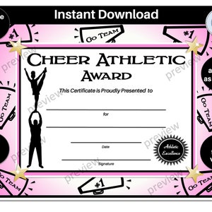 Editable Cheerleader Certificate Cheerleading Certificate | Etsy