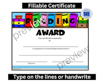 Editable Reading Certificate, End of Year Certificates, PDF Reading ...