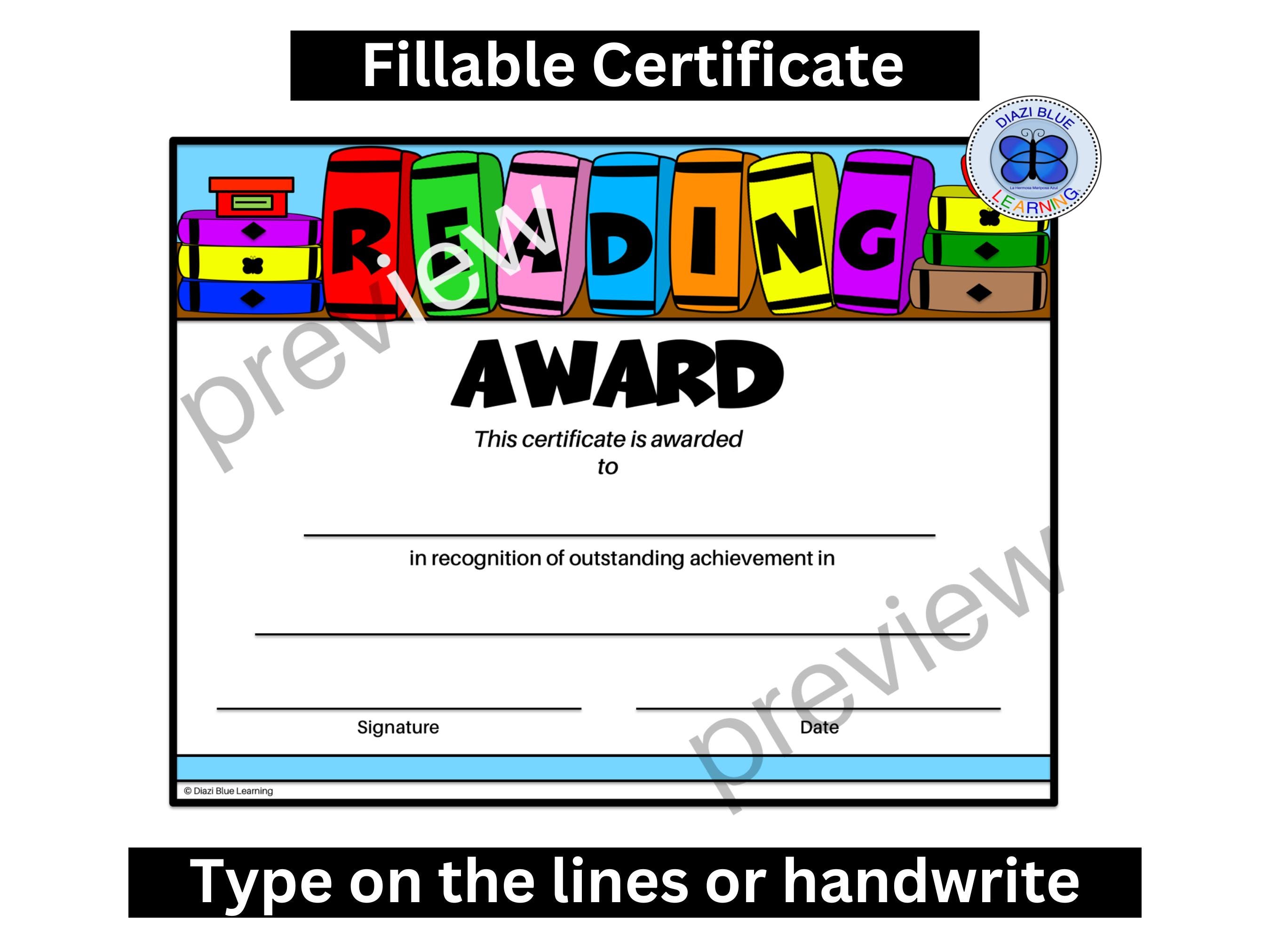Reading Certificate, PDF Reading Certificate, PDF Reading Award ...