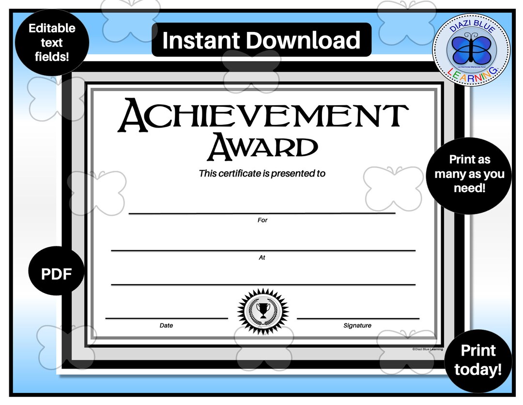 Certificado de logros PDF Certificado de logros editable - Etsy México