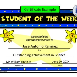Student of the Week Certificate, Editable PDF Student of the Week Award ...