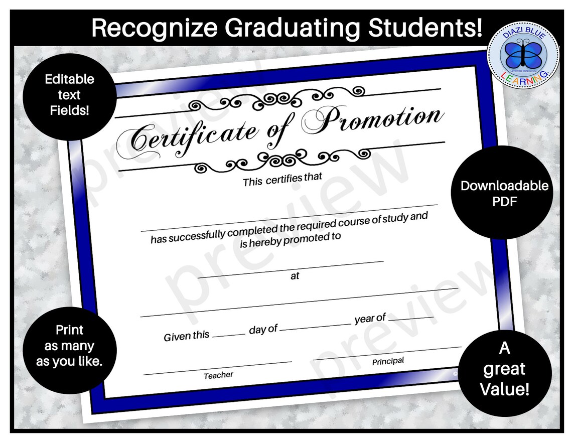 Certificate of Promotion, Certificate of Completion, End of Year ...