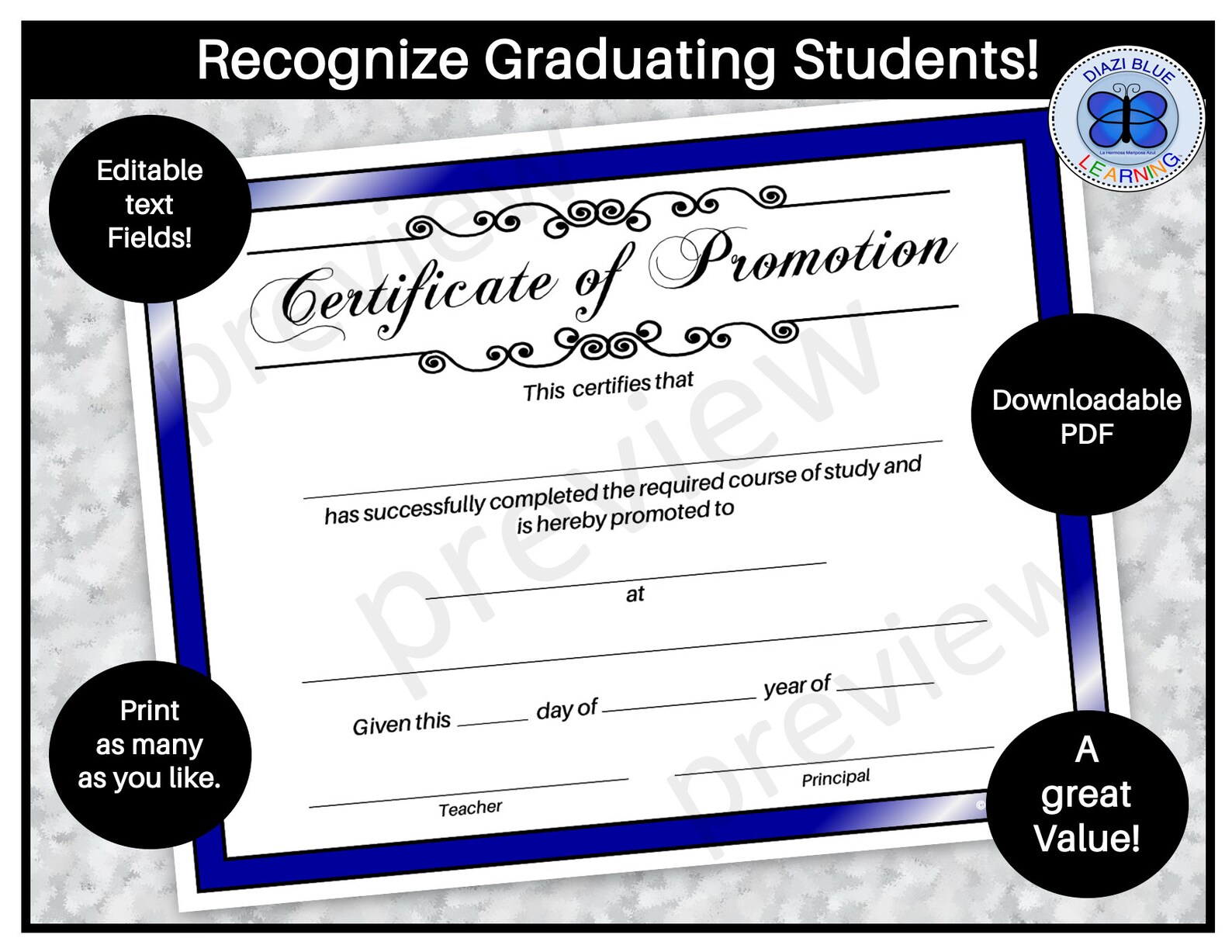 Certificate of Promotion, Certificate of Completion, End of Year ...