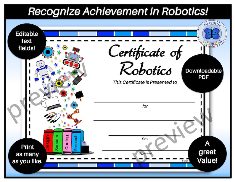 Robotics Award, Robotics Certificates, Certificate of Robotics ...