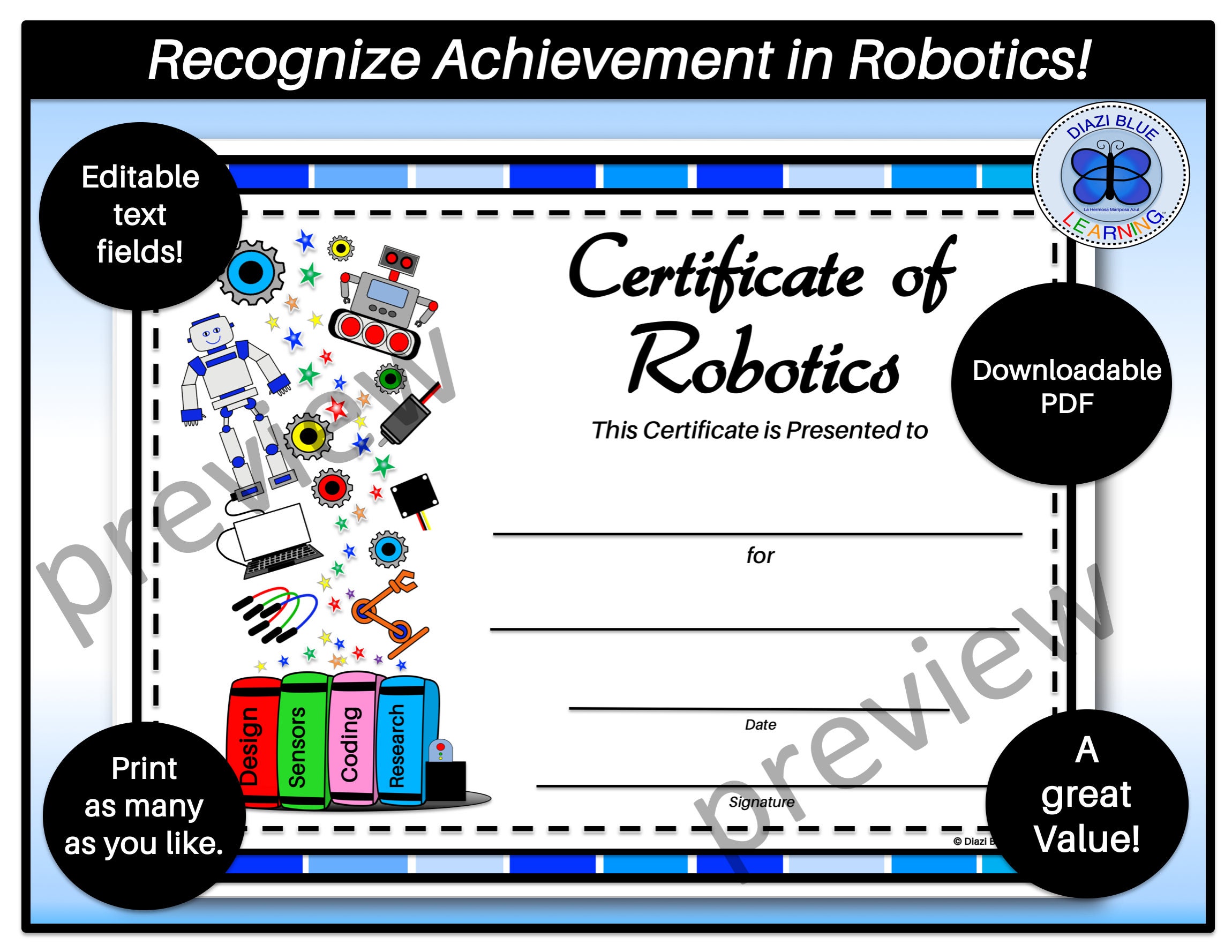 Robotics Award, Robotics Certificates, Certificate of Robotics ...