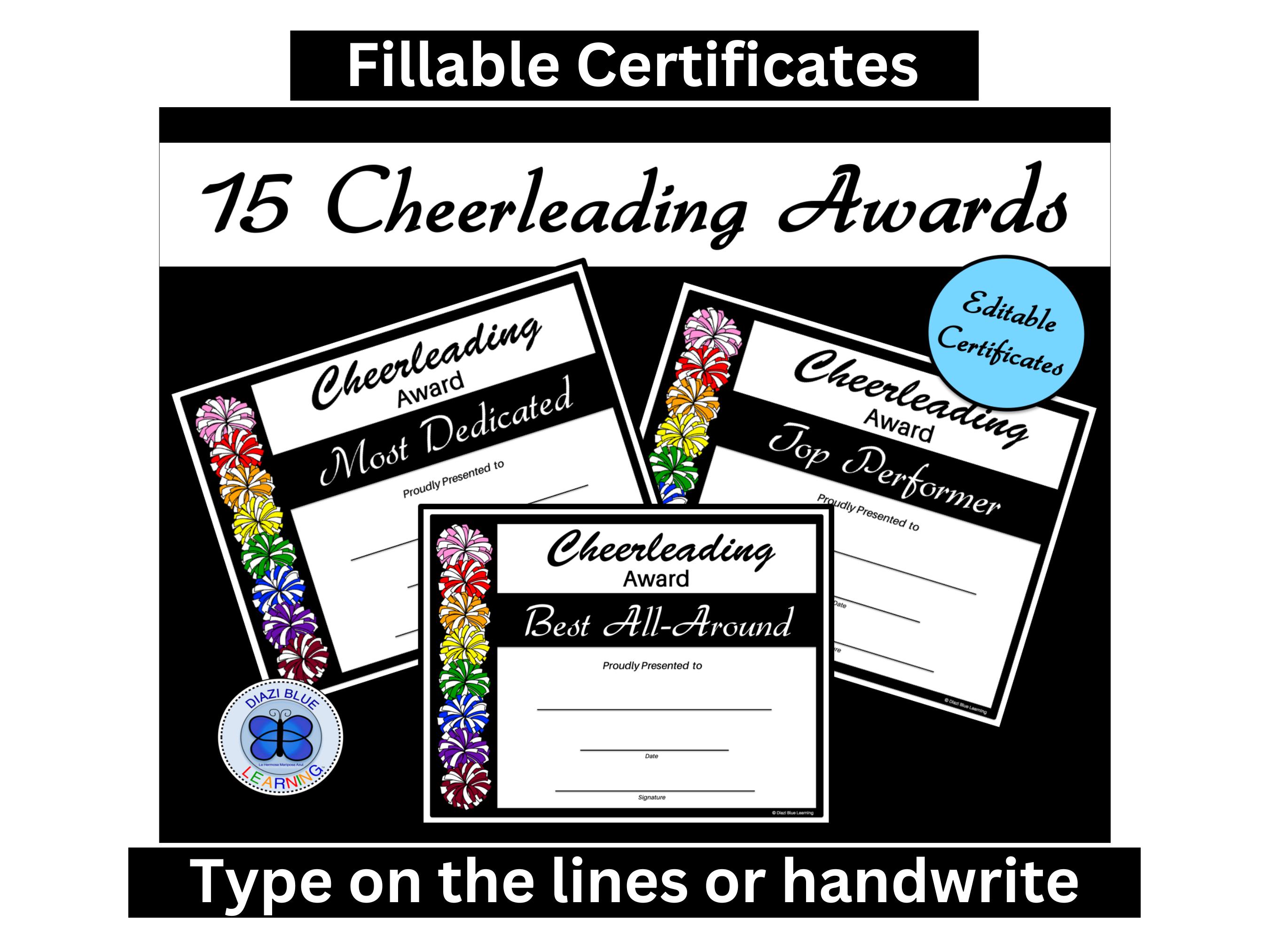 Cheerleading Certificates, Cheerleading Awards, Editable Cheerleader ...