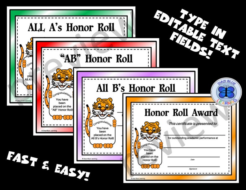Tiger Honor Roll Certificates 7 Pack Honor Roll Certificates - Etsy