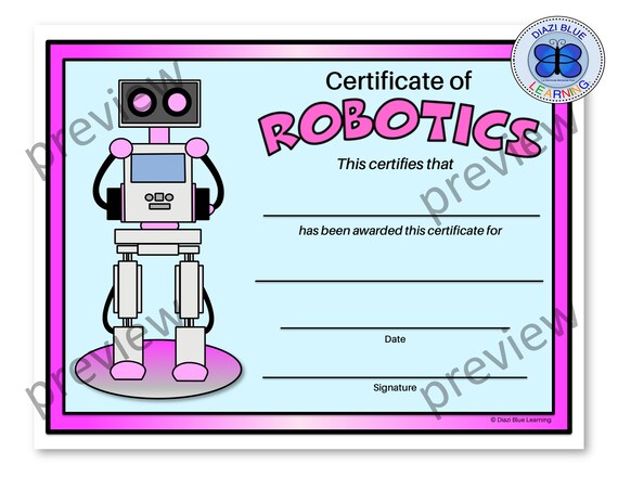 Robotics Award Robotics Certificates Certificate of Robotics - Etsy