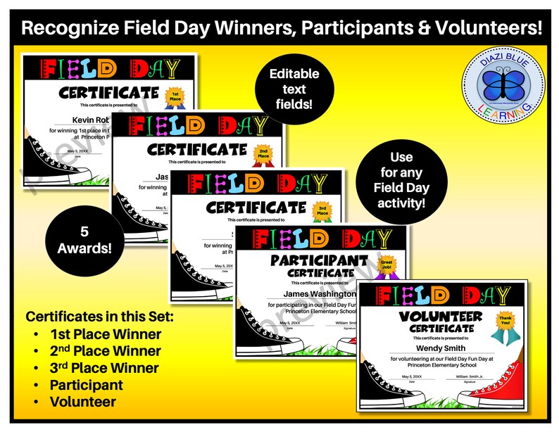 Field Day Award Set #3, Editable Field Day Certificate PDF, Field Day ...