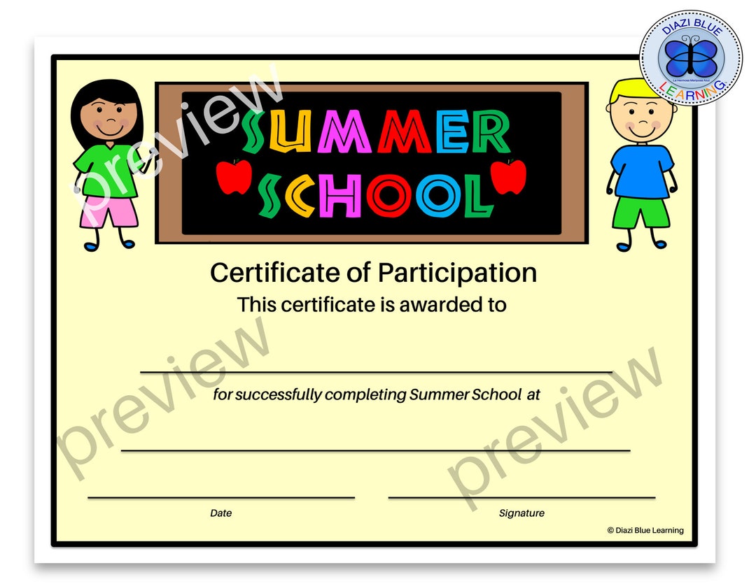 Summer School Certificate Printable Summer School - Etsy