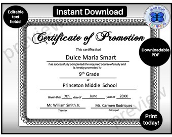 Certificate of Promotion End of Year Certificates Editable | Etsy