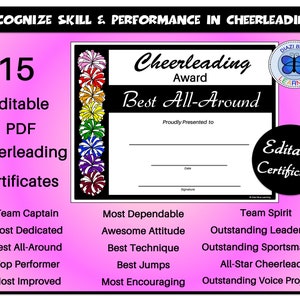 Cheerleading Certificates, Cheerleading Awards, Editable Cheerleader ...