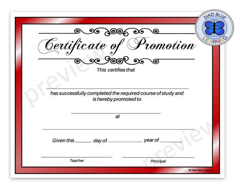 Certificate of Promotion, Certificate of Completion, End of Year ...