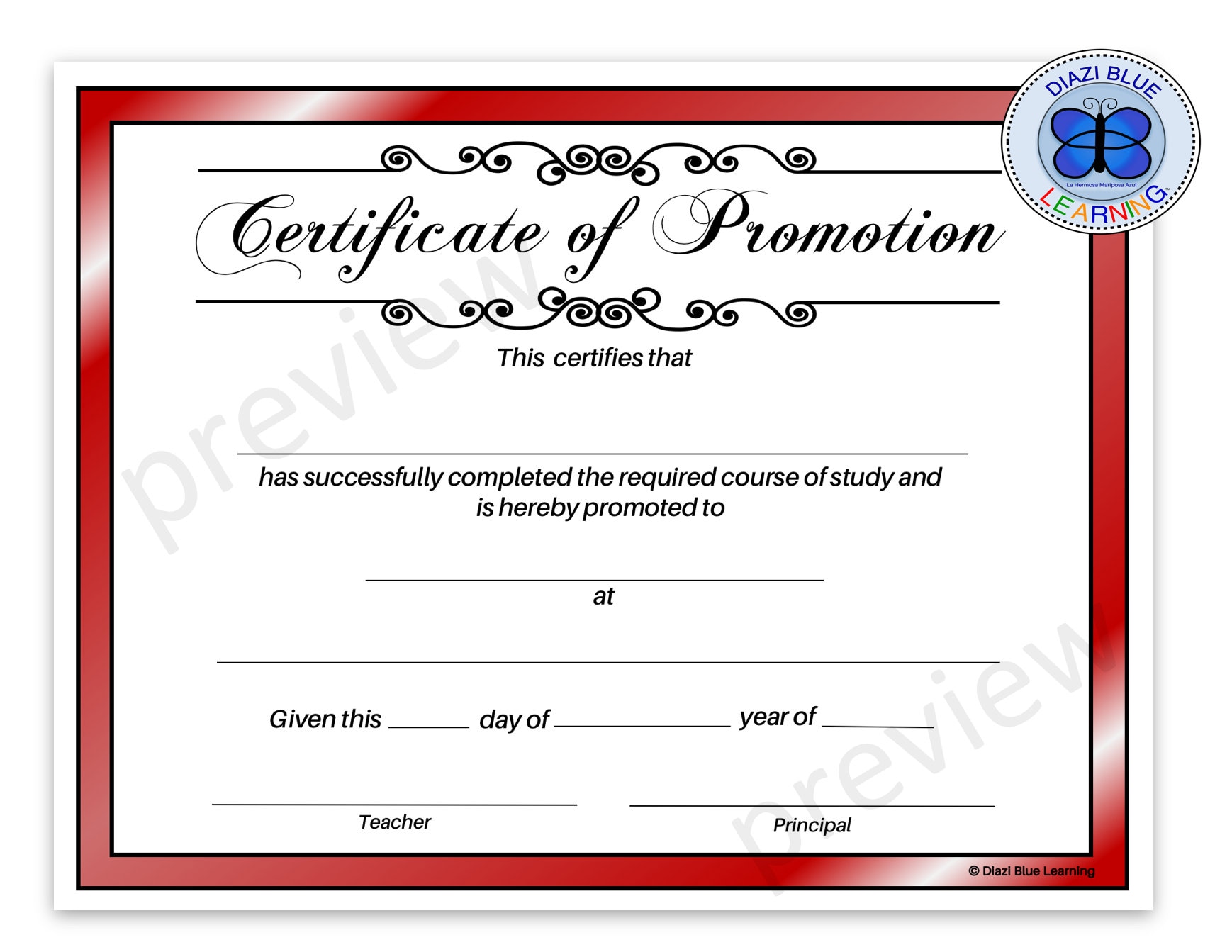 Certificate of Promotion, Certificate of Completion, End of Year ...