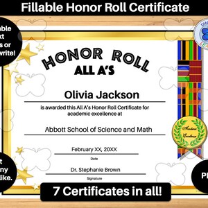 Set of 7 Kente Fillable Honor Roll PDF Certificates #2, Editable Kente ...