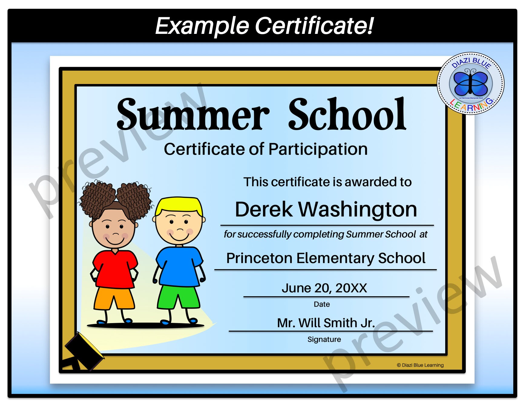 Summer School Certificate Editable Summer School Certificate | Etsy