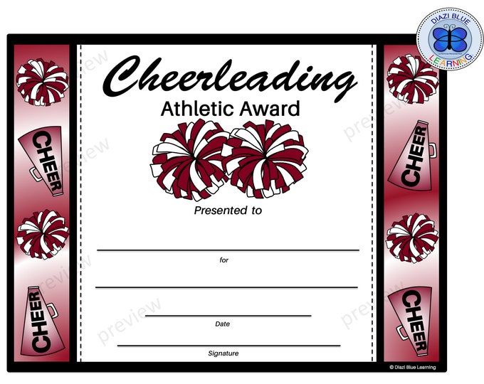 Cheerleading Certificate Cheerleading Award Editable - Etsy