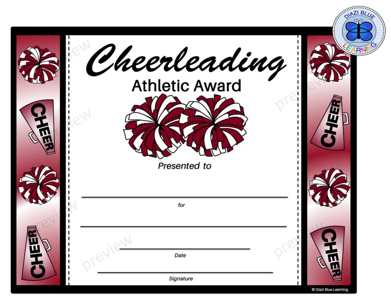 Cheerleading Certificate Cheerleading Award Editable Etsy