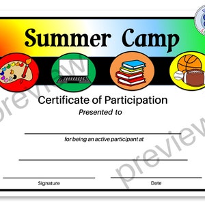 Summer Camp Certificates, Editable Summer Camp Certificates, Printable ...
