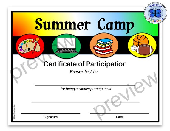Summer Camp Certificates Editable Summer Camp Certificates | Etsy