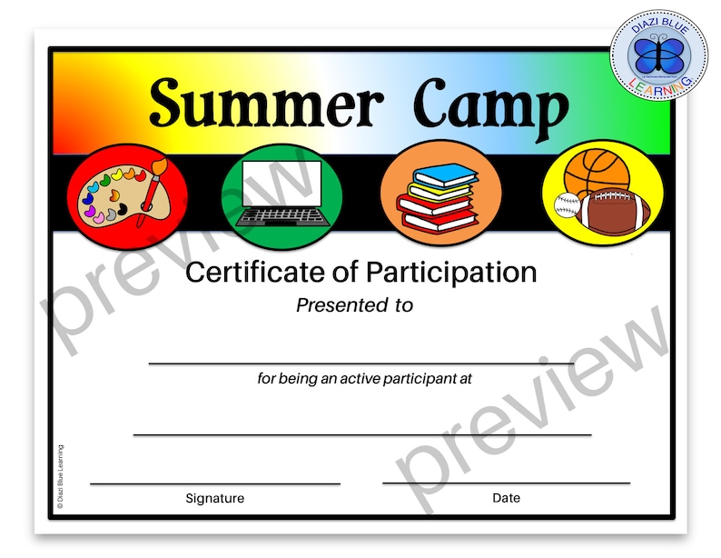 Summer Camp Certificates, Editable Summer Camp Certificates, Printable ...