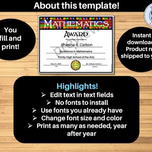 Kente Mathematics Award Certificate, Editable Math Certificate, School ...