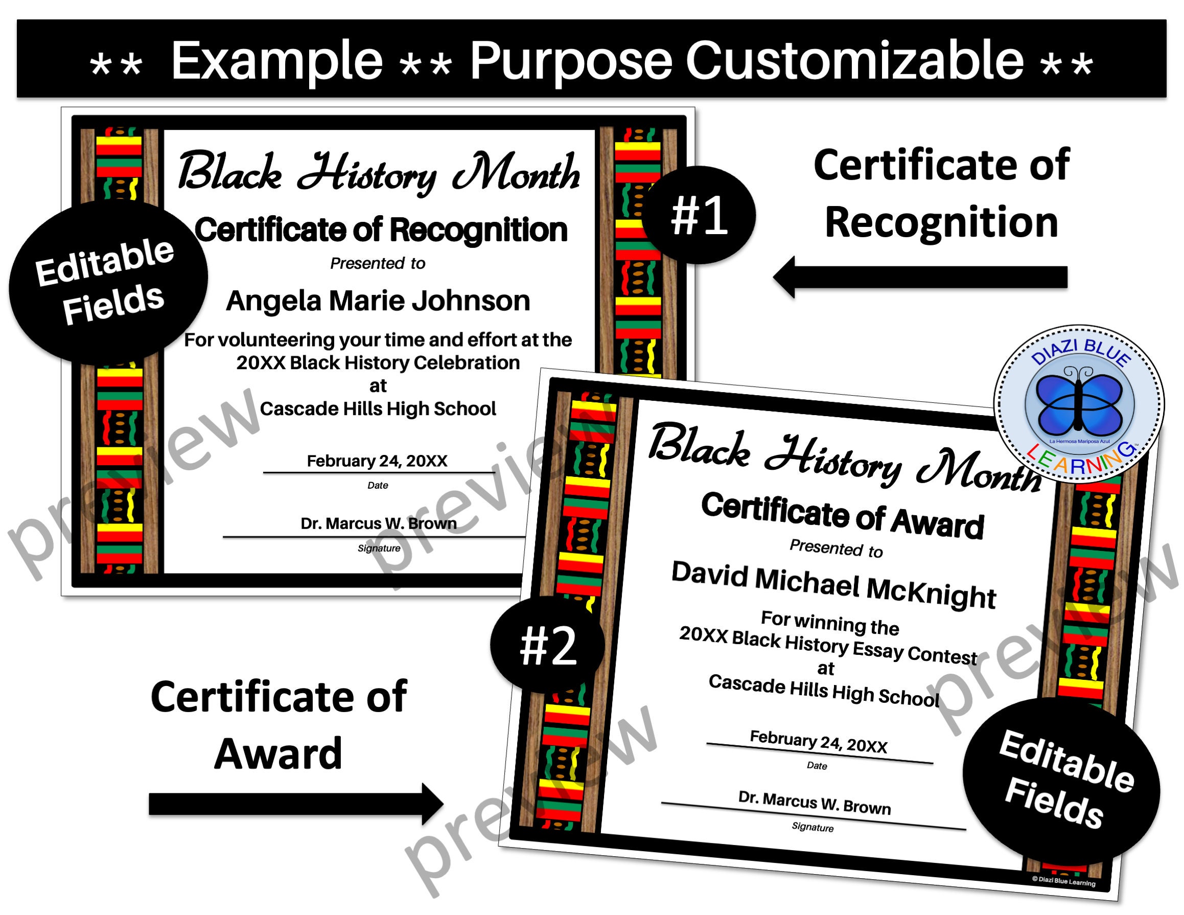 Black History Month Certificate of Appreciation With Bonus Awards ...