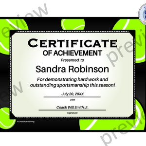 Editable Tennis Certificate Tennis Certificate With 1 or 2 | Etsy
