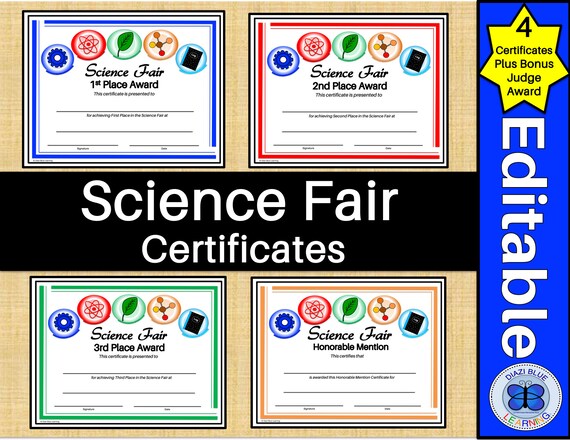 Science Fair Certificates PDF Science Fair Certificates - Etsy
