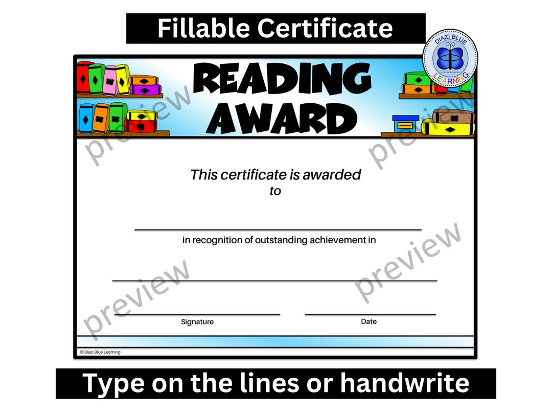 Editable Reading Certificate, End of Year Certificates, PDF Reading ...