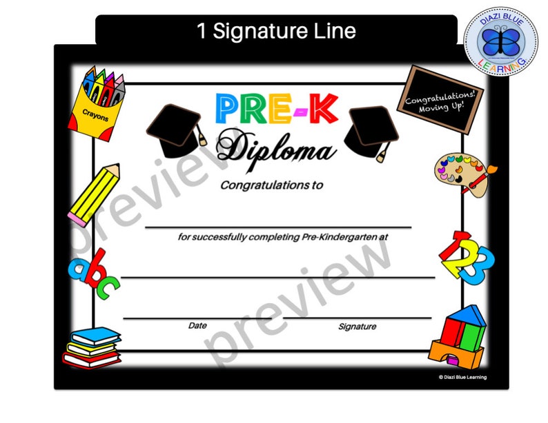 Pre-k Diploma, Pre-k Graduation Diploma, Fillable Prekindergarten ...