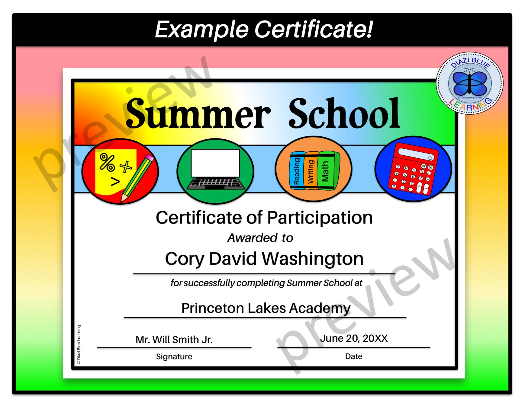 Summer School Certificate, Editable Summer School Certificate ...