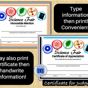 Science Fair Certificates, PDF Science Fair Certificates, Editable ...